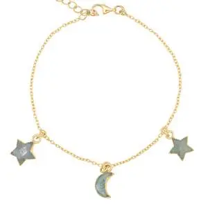 LUNA CHARLES Amelia Aventurine Star And Moon Charm Bracelet - Gold