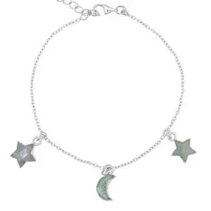 LUNA CHARLES Amelia Aventurine Star And Moon Charm Bracelet - Silver