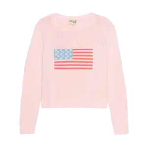 ELLSWORTH + IVEY Autumn Crewneck Sweater With American Flag - Pink