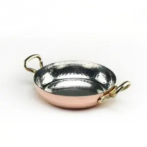 ANATOLIACRAFT Solid Copper Cooking Pan With Brass Handles - Brown