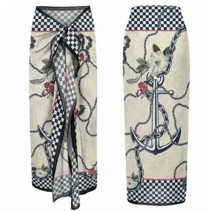 Loveist Store White / Blue Anchora Sarong Pareo Cover Up - White/blue
