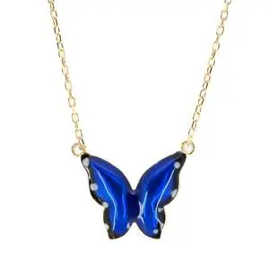 EBRU JEWELRY Butterfly Pendant Necklace - Gold/blue