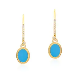 PREETI SANDHU Ara Collection" Turquoise Drop Earrings With Gold And Diamonds - Blue/gold