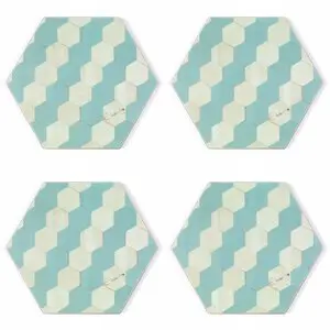 E. INDER DESIGNS Coaster Set Of Four. Hexagonal Scandinavian Design. Practical Heat Proof Melamine Surface - Blue