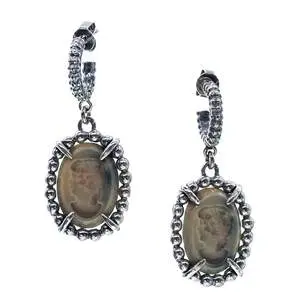 GEM KINGDOM Ex Voto Vintage Cameo Hoop Earrings - Green/silver