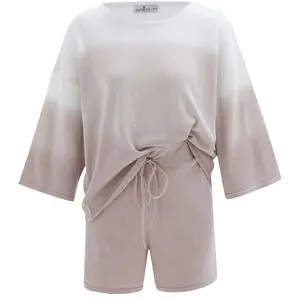 PERALUNA Knitted Blouse & Shorts Matching Set - Brown