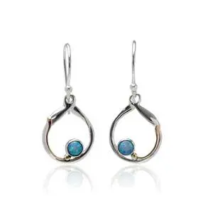 ISLA SILVER Circular Fire Opal Hook Earrings - Blue/silver