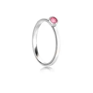 THE JEWELLERY STORE LONDON Silver October Birthstone Stackable Ring With Pink Tourmaline Gemstone - Silver/pink