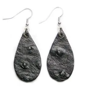 N'DAMUS LONDON Auricle Ostrich Print Leather Drop Earrings - Black