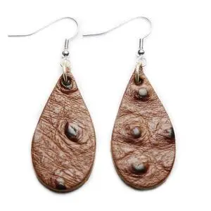 N'DAMUS LONDON Auricle Ostrich Print Leather Drop Earrings Brown