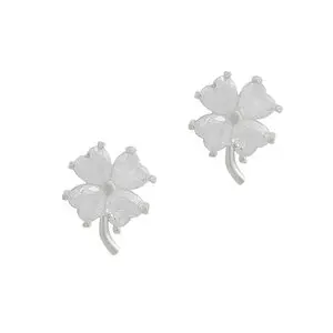 SPERO LONDON Four Leaf Clover Stud Earrings - Silver/white