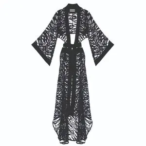 WOMEN & WOMEN Sheer Zebra Patterned Kimono Dress - Black