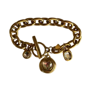 SCCOLLECTION Daisy Rhinestone Charm Bracelet - Gold