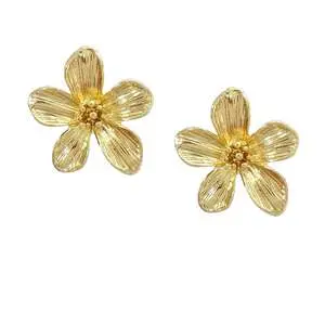 MAISON DE GALA Textured Flower Stud Earrings - Gold