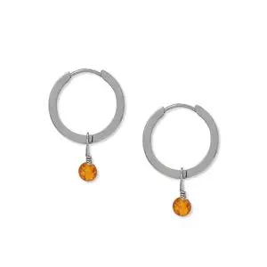 A WEATHERED PENNY Silver Amber Hoop Earrings - Silver/yellow