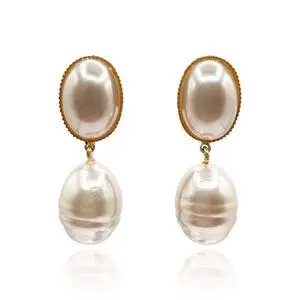 MICHAEL NASH JEWELRY Emma Baroque Pearl Clip On Drop Earrings - Gold