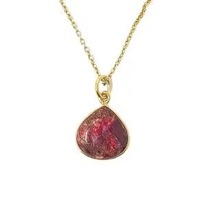 HARFI Natural Red Garnet January Birthstone Necklace - Gold/red