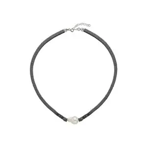 LINYA JEWELLERY Silga Baroque Pearl & Hematite Necklace - Silver