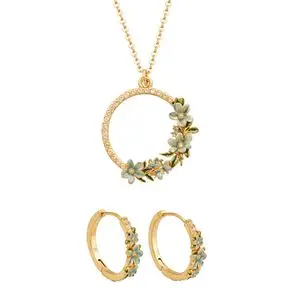 FABLE ENGLAND Floral Wreath Necklace And Hoop Earring Set - Gold/blue