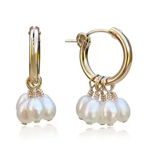KIRI & BELLE Harlow Pearl Cluster Hoop Earrings - Gold