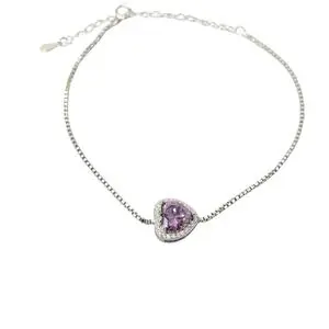 HARFI Amethyst Heart Charm Sterling Silver Bracelet - Purple/silver