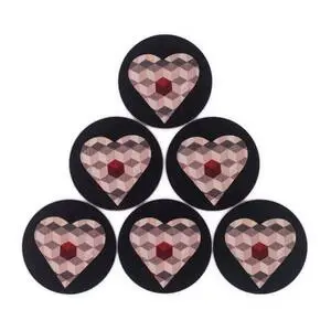 E. INDER DESIGNS Orange / Black / Red Coaster Set Of Six Heart Design In Glamorous Black Pink High Gloss Melamine. Heat Resistant - Orange/black/red