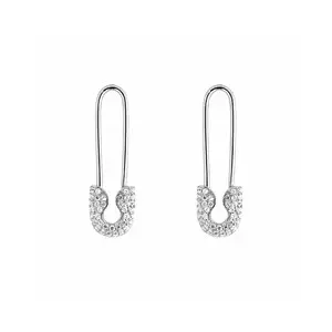 SPERO LONDON Pave Safety Pin Jewelled Sterling Earrings - Silver