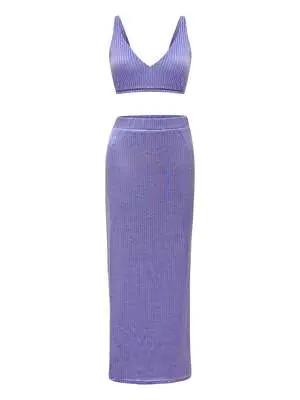 WHY MARY Knitted Crop Top & Pencil Skirt Set - Purple