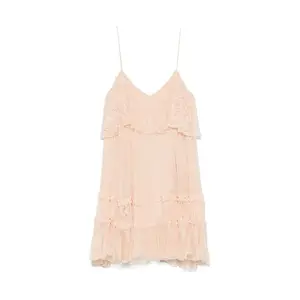 NISSA Lace Detail Silk Dress - Brown