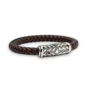 DANEILA LÉON Sterling Silver & Leather Bracelet With Diamonds - Brown/silver
