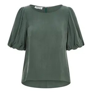 FEMPONIQ Puff Sleeve Cupro Blouse - Green