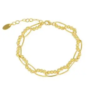 SPERO LONDON Sterling Silver Beaded Paperclip Chain Bracelet - Gold