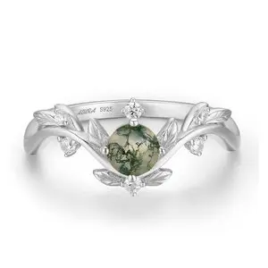 AZURA JEWELRY NEW YORK Willow Moss Agate Leaf Ring - Silver