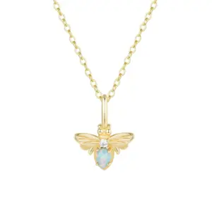 KAMARIA Mini Opal Bee Charm Necklace - Green