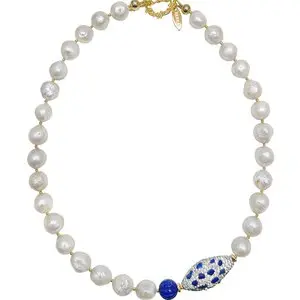 FARRA Freshwater Pearl And Lapis Rhinestone Necklace - Blue