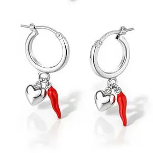 UNALOE Heart & Red Horn Hoop Earrings - Red/silver