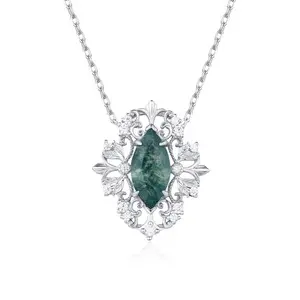AZURA JEWELRY NEW YORK Trellis Moss Agate Necklace - Silver