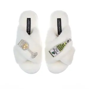 LAINES LONDON Classic Laines London Slippers With Brooches White
