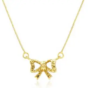 UNALOE Vermeil Textured Bow Pendant Necklace - Gold