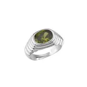 LINYA JEWELLERY Lyra Oval Crystal Stone Signet Ring - Silver