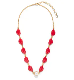 THE PINK REEF Hand-painted Lips Necklace With Freshwater Pearl - Red