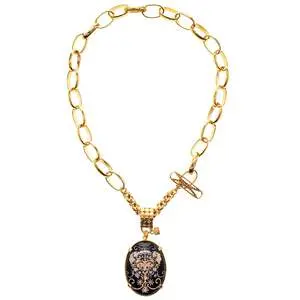 GEM KINGDOM Gold-plated Chain Necklace With Intaglio Pendant - Gold/red