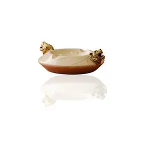 MARLETH Neutrals Round Marble Cigar Ashtray With Dual Tiger Head Detail & Handmade - Yellow