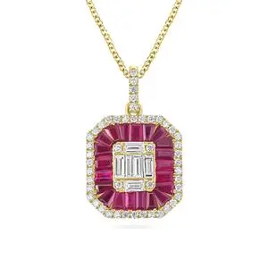 ARTISAN Ruby And Diamond Halo Pendant In 18k Yellow Gold - White/gold
