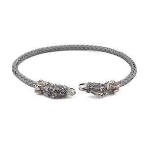 EBRU JEWELRY Twin Dragon Sterling Silver Adjustable Bracelet - Black/silver