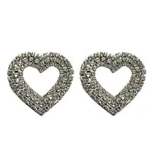 ACHALA HANDCRAFTED Crystal Heart Statement Earrings - Silver