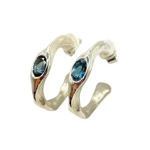 AMY DELSON JEWELRY London Blue Topaz Sterling Silver Hoop Earrings - Blue/silver
