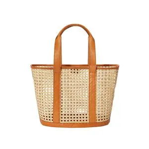 Pink Haley Andrea Cane Woven And Leather Shopper Tote