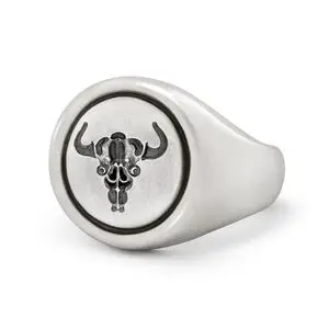 SNAKE BONES Bull Skull Signet Ring - Silver