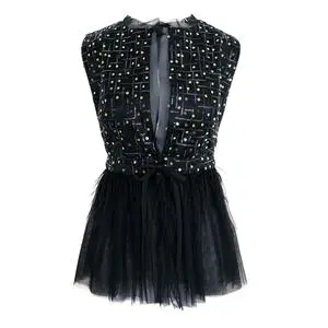 CONCEPT A TROIS Sequin Embellished Vest With Tulle And Feather Detail - Black